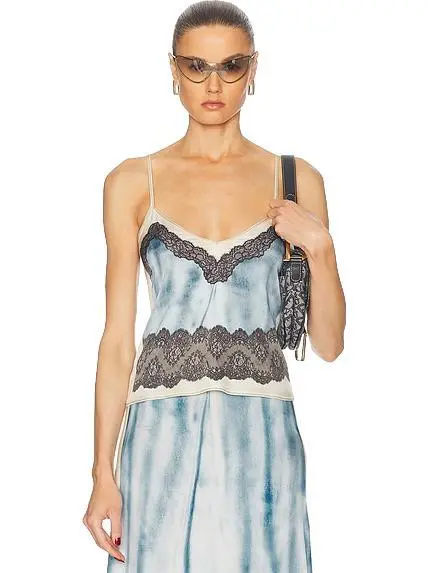 DIESEL® V-neck Camisole Top With Lace Detailing - Blue
