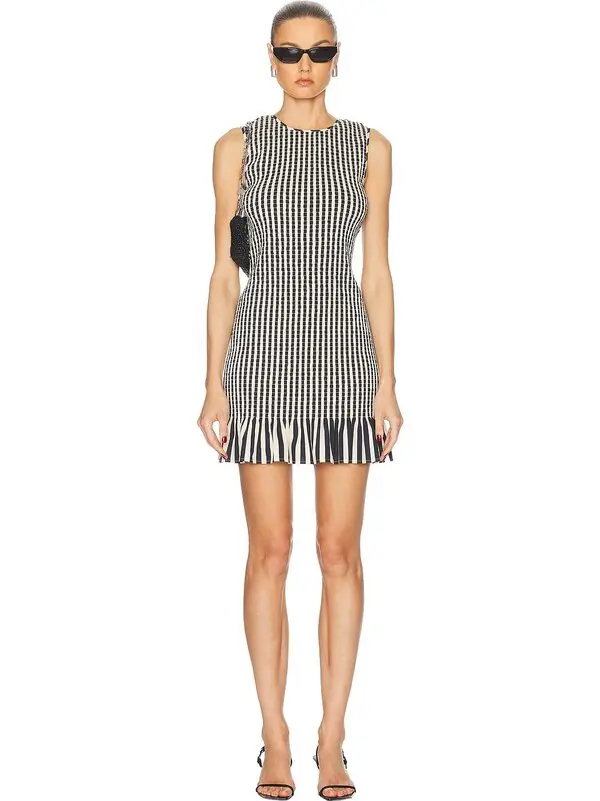 SIMONMILLER Belle Smocked Mini Dress - Black & Macadamia Microstripe