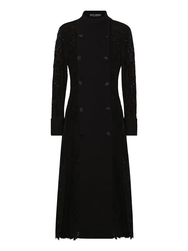 Dolce & Gabbana Double-breasted Cordonetto Lace And Wool Crêpe Coat - Black