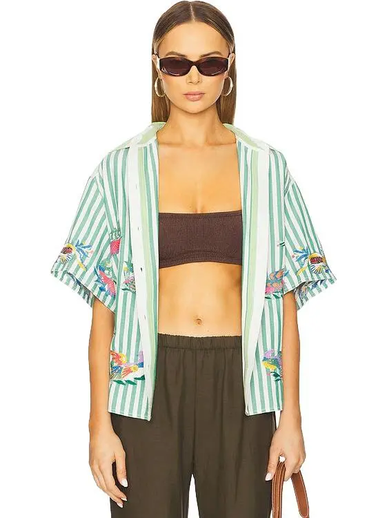 Free People The Bird Shirt - French Green Combo