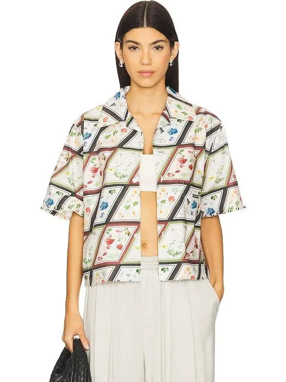 PRIVATE POLICY Cropped Camp Shirt - Floral Print