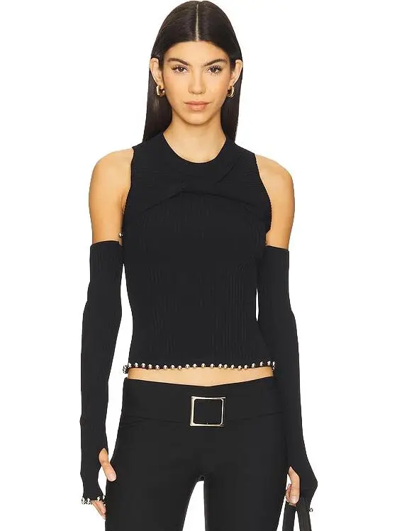 PRIVATE POLICY Twist Front Knit Top - Black