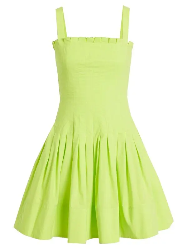 Oscar De La Renta Pleated Cotton-blend Poplin Mini Dress - Bright Yellow