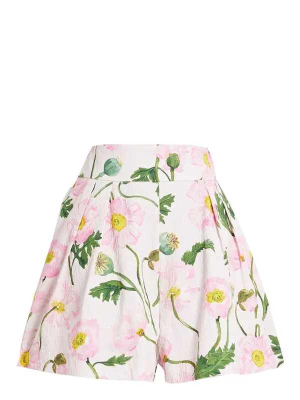 Oscar De La Renta Floral-print Cotton-blend Cloqué Shorts - Pink