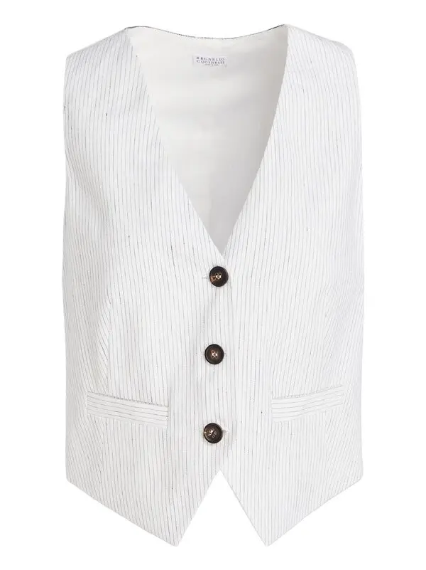 Brunello Cucinelli Pinstriped Linen-blend Vest - White