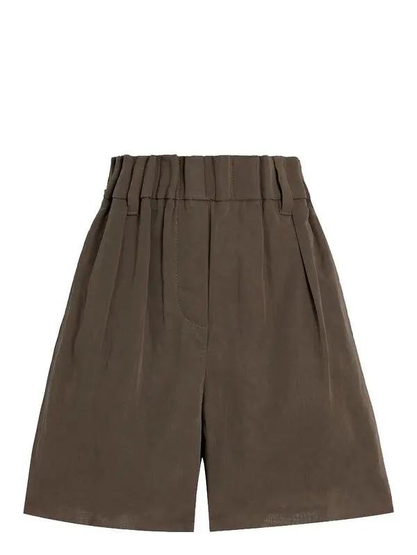 Brunello Cucinelli Pleated Cotton-organdie Shorts - Chocolate