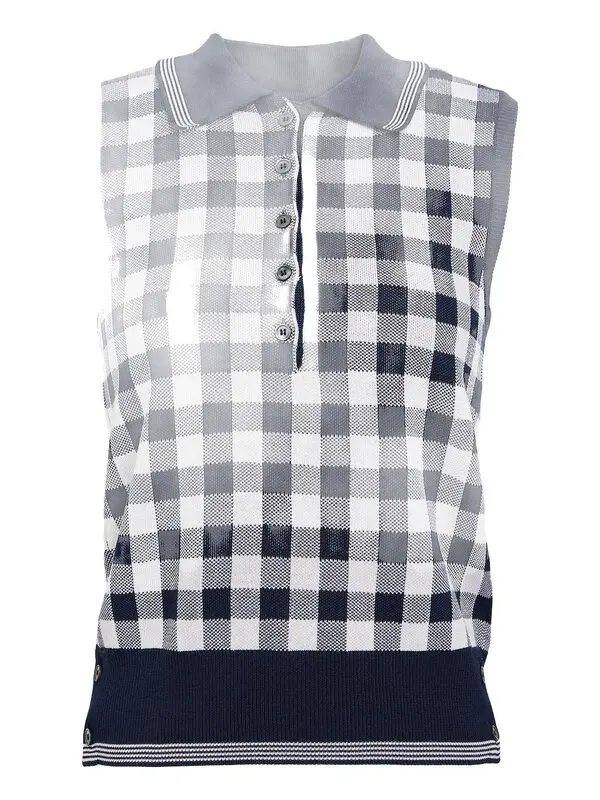 Thom Browne Checked Silk Top - Navy