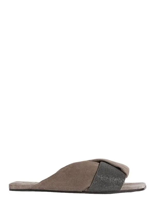 Brunello Cucinelli Bead-embellished Suede Sandals - Taupe