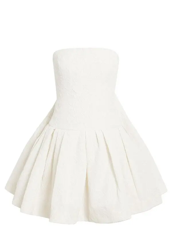 Oscar De La Renta Strapless Pleated Cloqué Mini Dress - Ivory