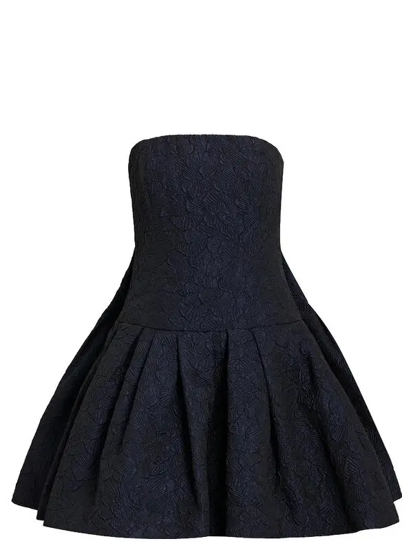 Oscar De La Renta Strapless Pleated Cloqué Mini Dress - Midnight Blue