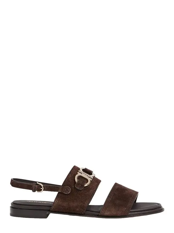 FERRAGAMO Chaim 10 Embellished Suede Slingback Sandals - Dark Brown