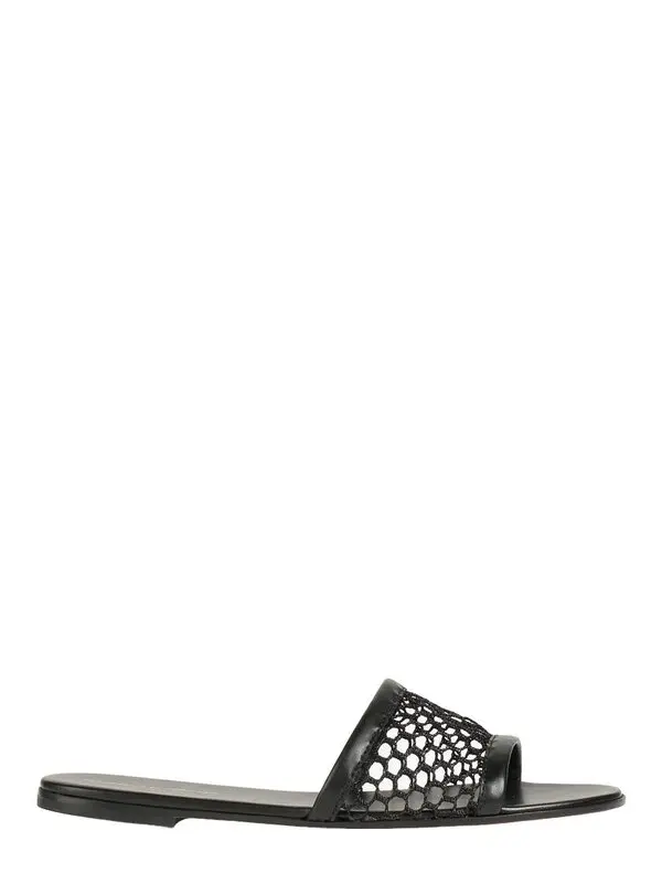 GIANVITO ROSSI Leather And Fishnet Slides - Black