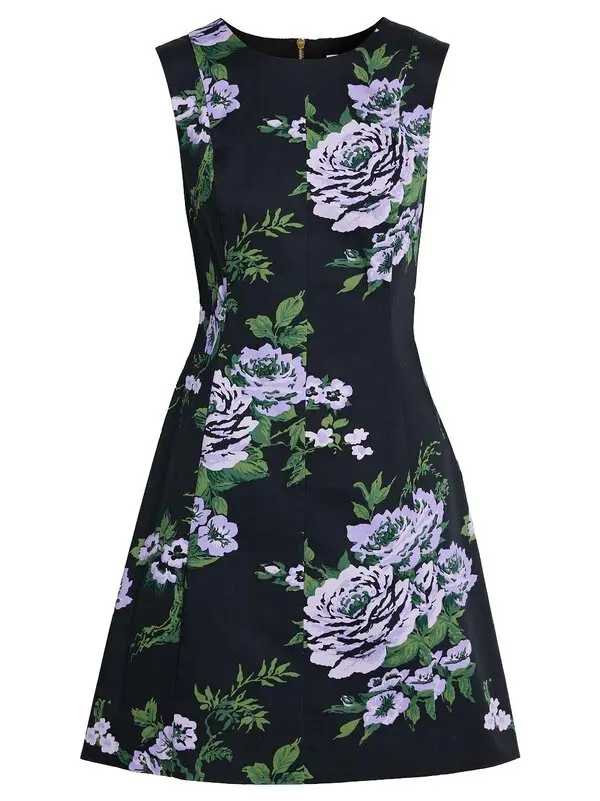 Carolina Herrera Floral-print Cotton-blend Mini Dress - Black