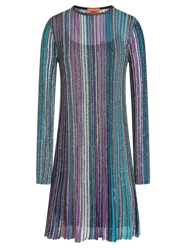 Missoni Sequin-embellished Metallic Striped Mini Dress - Teal