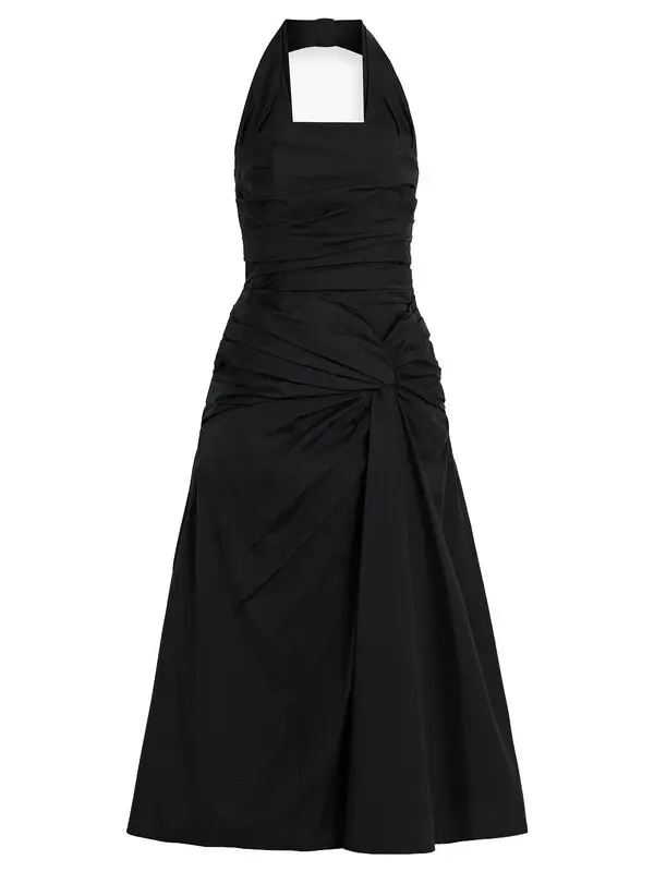 Carolina Herrera Twisted Cotton-blend Poplin Halterneck Midi Dress - Black