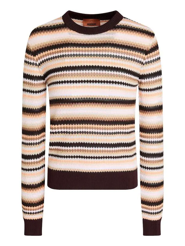 Missoni Striped Crochet-knit Cotton-blend Sweater - Dark Brown