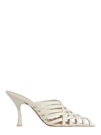 MALONE SOULIERS Whitney 90 Woven Leather Mules - Ecru