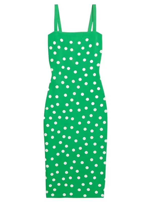 Carolina Herrera Polkadot Jacquard-knit Midi Dress - Green