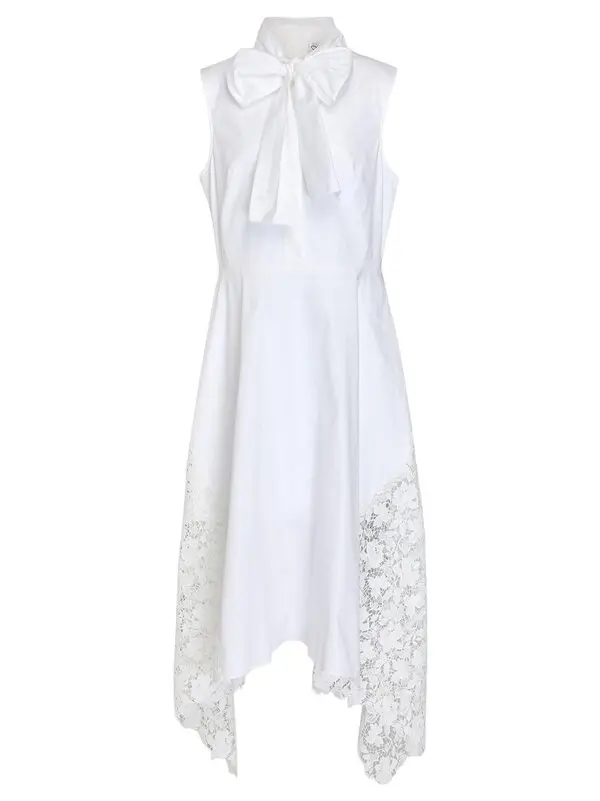 Oscar De La Renta Lace-trimmed Cotton-blend Twill Midi Dress - White