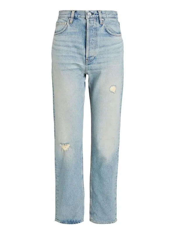 TOTEME Distressed Straight-leg High-rise Jeans - Mid Denim