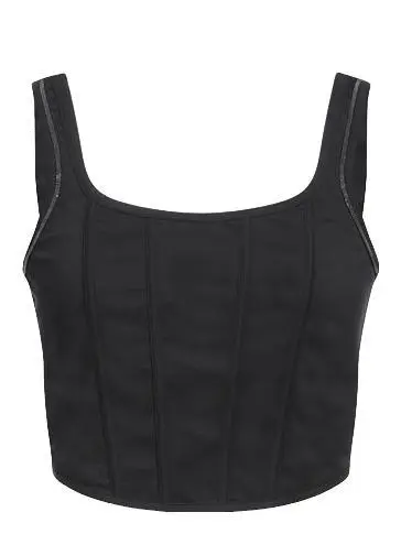 Brunello Cucinelli Top In Light Cotton Blend With Corset Detail - Black