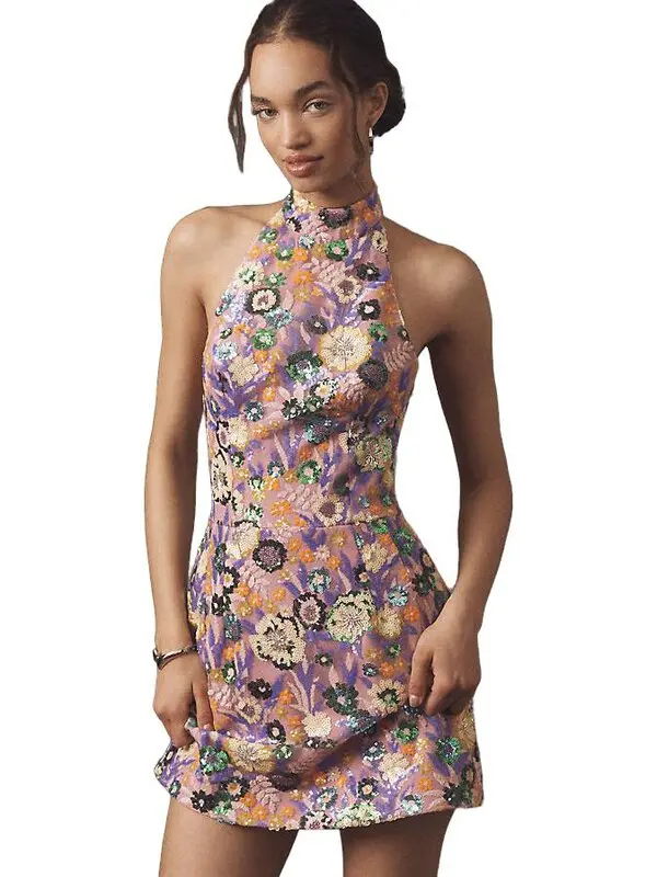 HELSI Sarah Halter Floral Sequin Mini Dress - Lavender