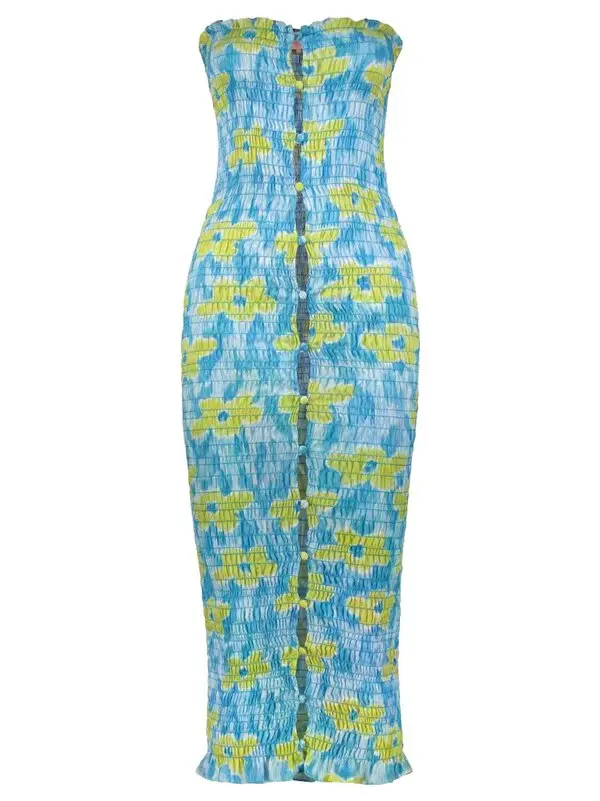 AMY CROOKES Floral-print Midi Dress - Blue