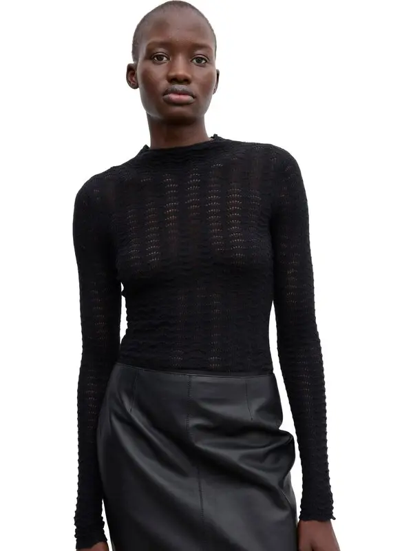 HOUSE OF DAGMAR Lace Knit Top - Black