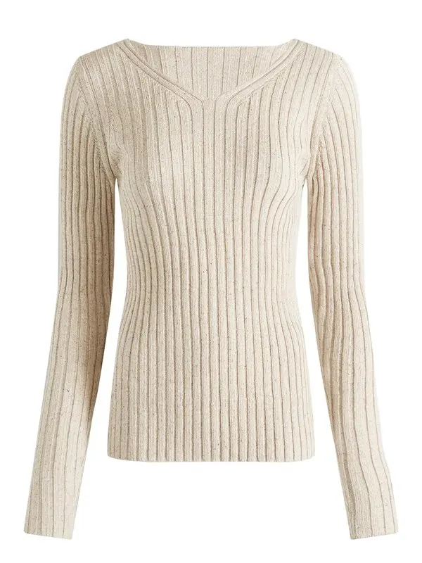 Auralee Rib Knit V-neck Pullover - Top Ivory Beige
