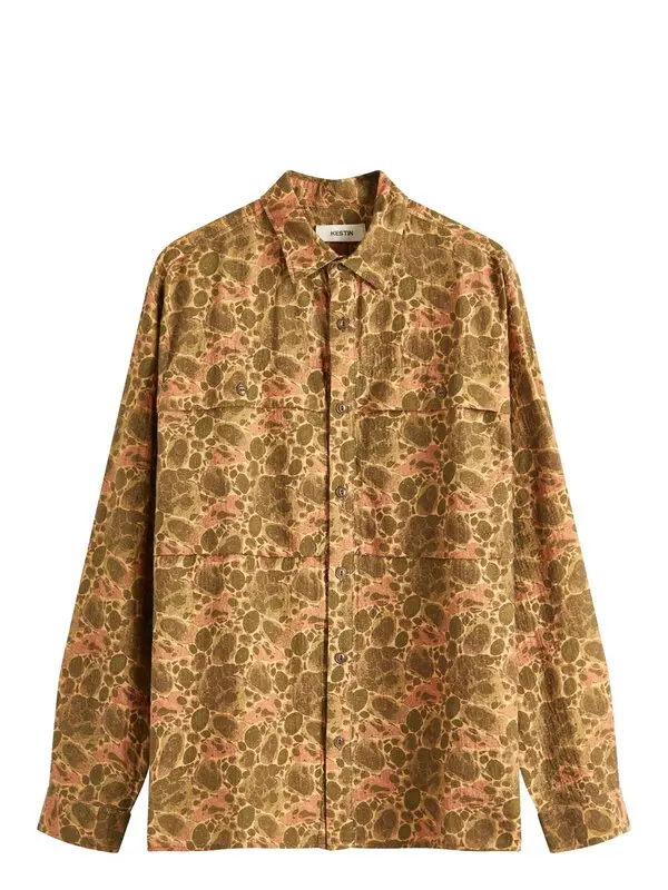 KESTIN Taymount Marble Print Overshirt - Olive/pink Marble