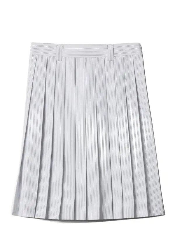 Miu Miu Cotton Pinstriped Pleated Midi Skirt - Grey