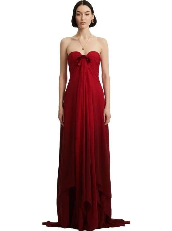 Oscar De La Renta Ombré Peony Silk Chiffon Gown - Red