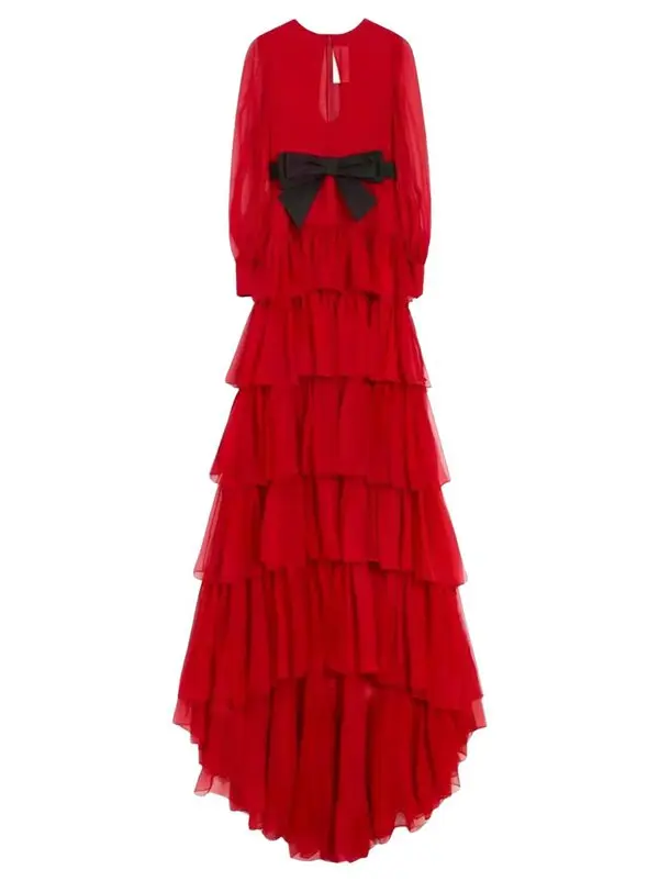 Valentino Garavani Ruffled Chiffon Maxi Dress - Red