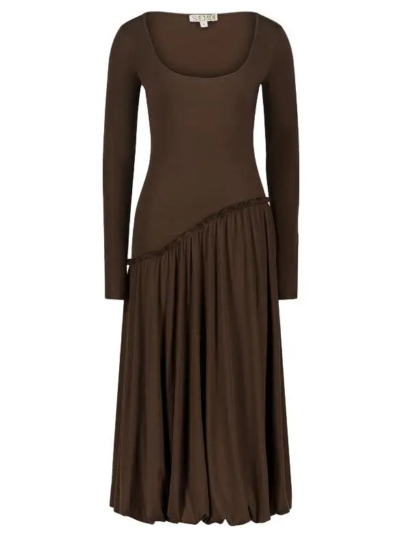 SAEMDI Asymmetric Hip Midi Dress - Dark Brown