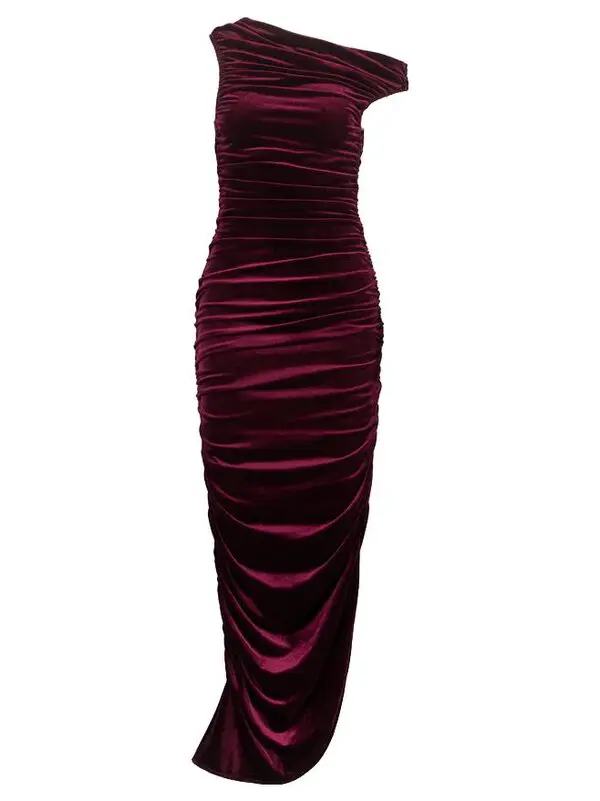 SAEMDI Draped Velvet Maxi Dress - Burgundy