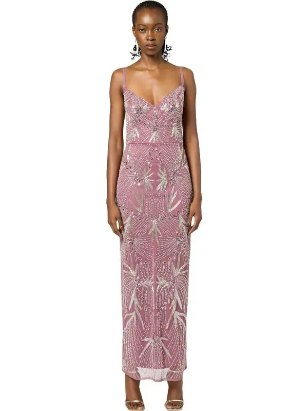 BEAUUT Occasion Embellished Beaded Evening Dress - Mauve