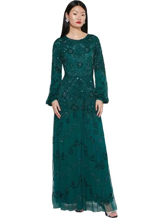 MARYISA Ruffle Maxi Dress - Emerald Green