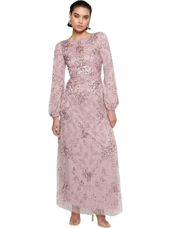 MARYISA Embellished Floral Gown - Frosted Pink