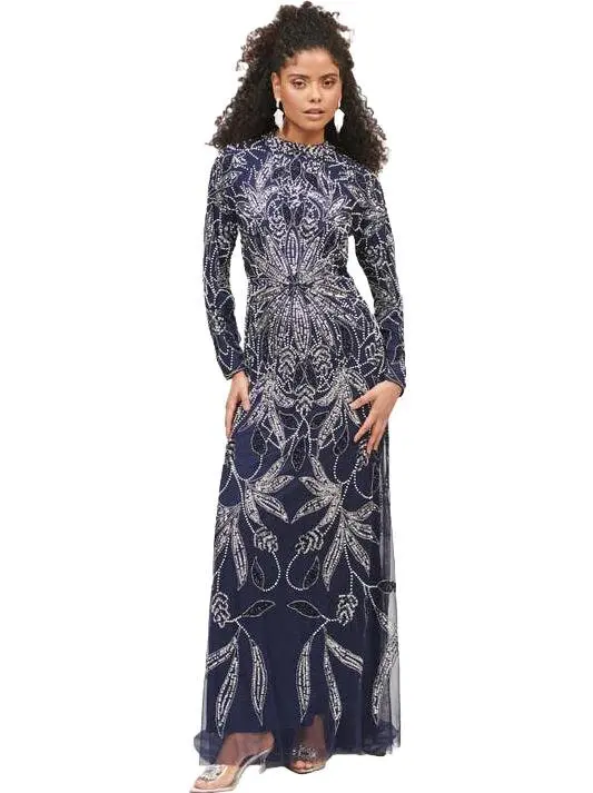 MARYISA Embellished Beaded Maxi Dress - Mid Night Blue