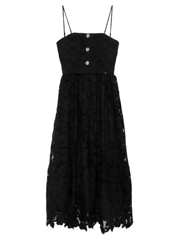 NISSA Floral-lace Midi Dress - Black
