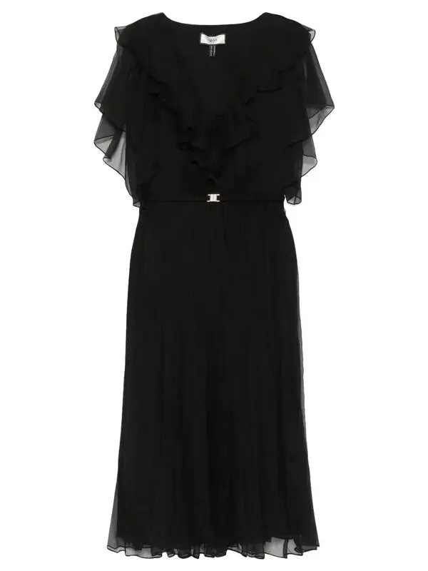 NISSA Floral-appliqué Silk Midi Dress - Black