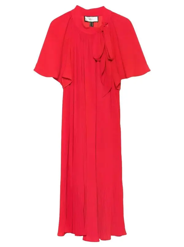 NISSA Plissé Midi Dress - Red