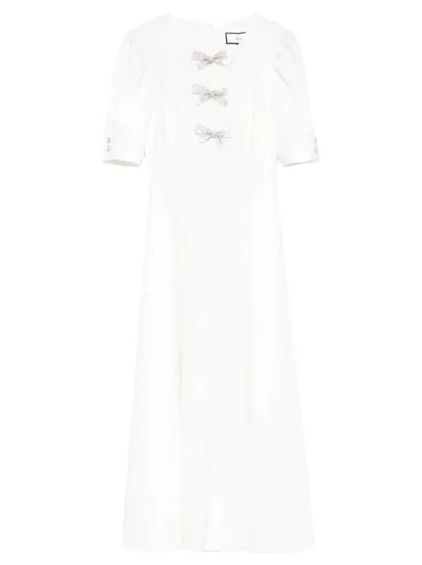 NISSA Crystal-bow Crepe Midi Dress - White
