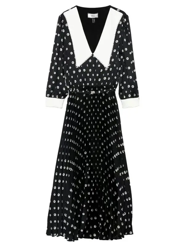 NISSA Pearl-print Midi Dress - Black