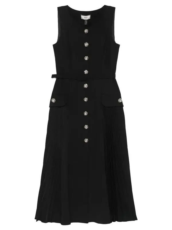 NISSA Plissé-details Midi Dress - Black