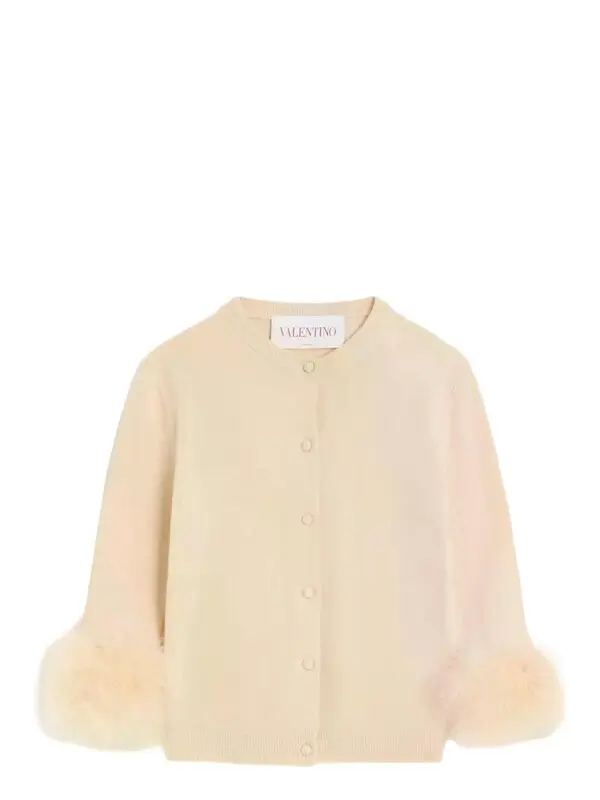 Valentino Garavani Feather-cuff Cardigan - Neutrals