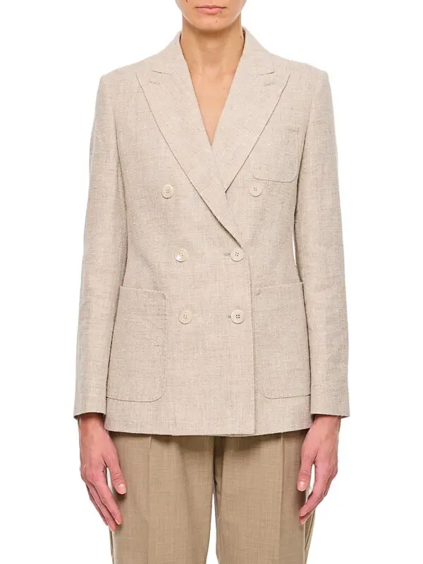 Max Mara Double Breasted Notched Lapel Jacket - Beige