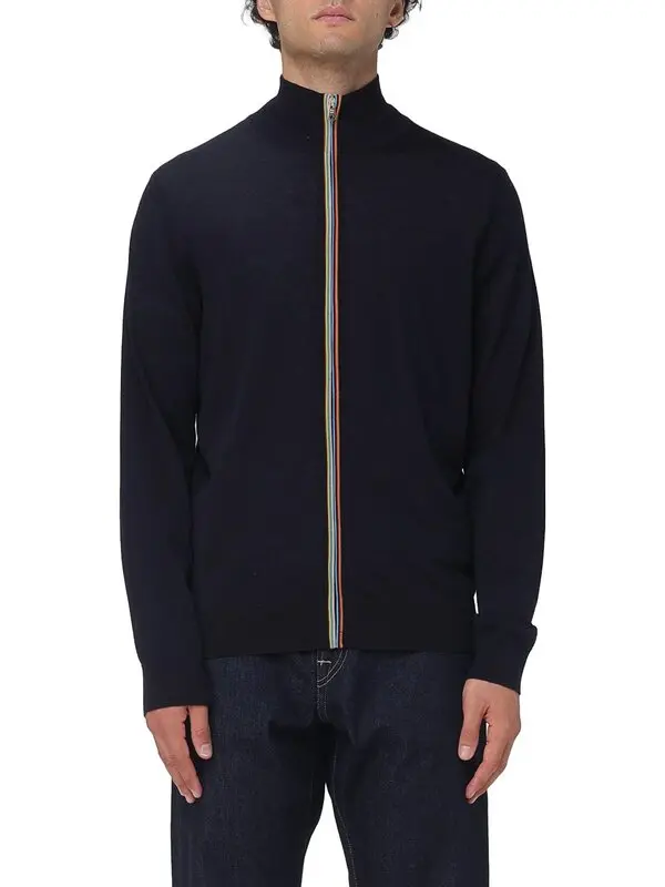 Paul Smith Zip-up Sweater With Multicolor Stripe Detail - Blue