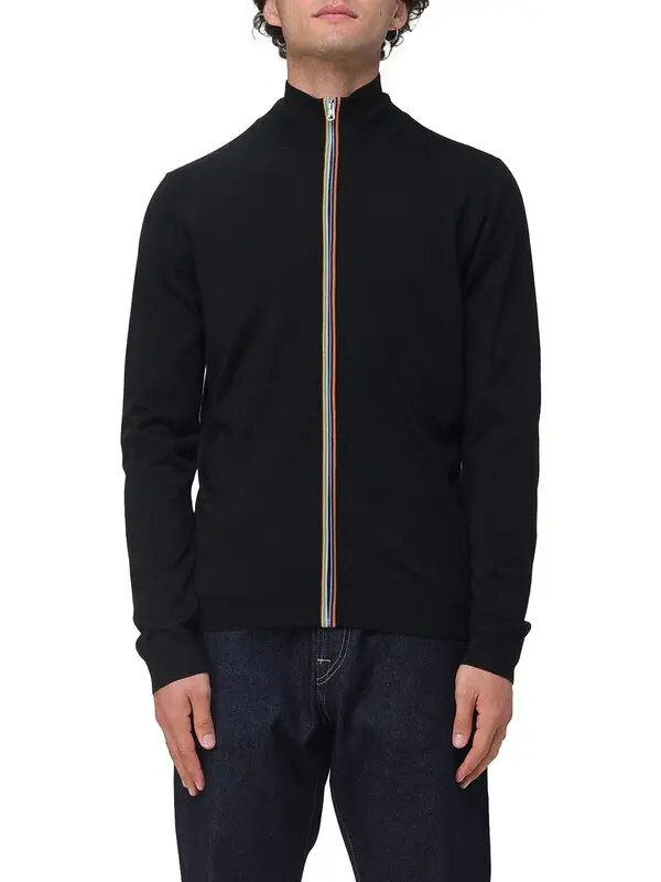 Paul Smith Zip-up Sweater With Multicolor Stripe Detail - Navy
