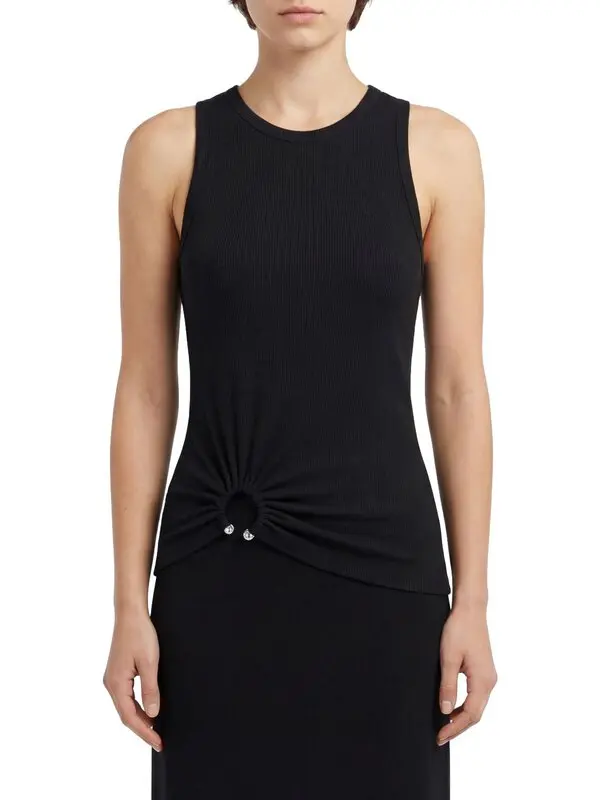 Rabanne Ribbed Knit Tank Top With Ring Detail - Black